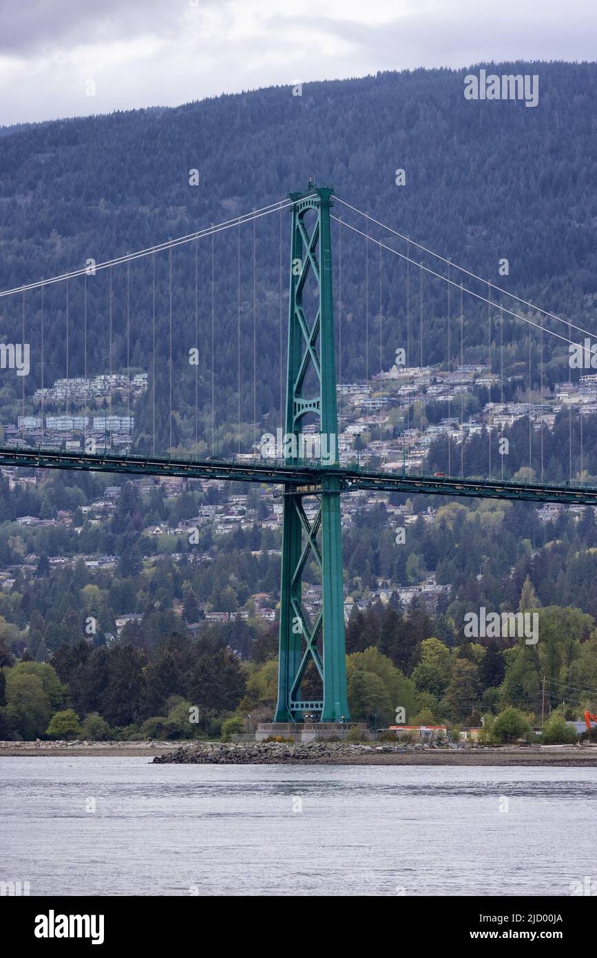 Lions Gate Bridge in a modern city on the West Coast of Pacific Ocean ...