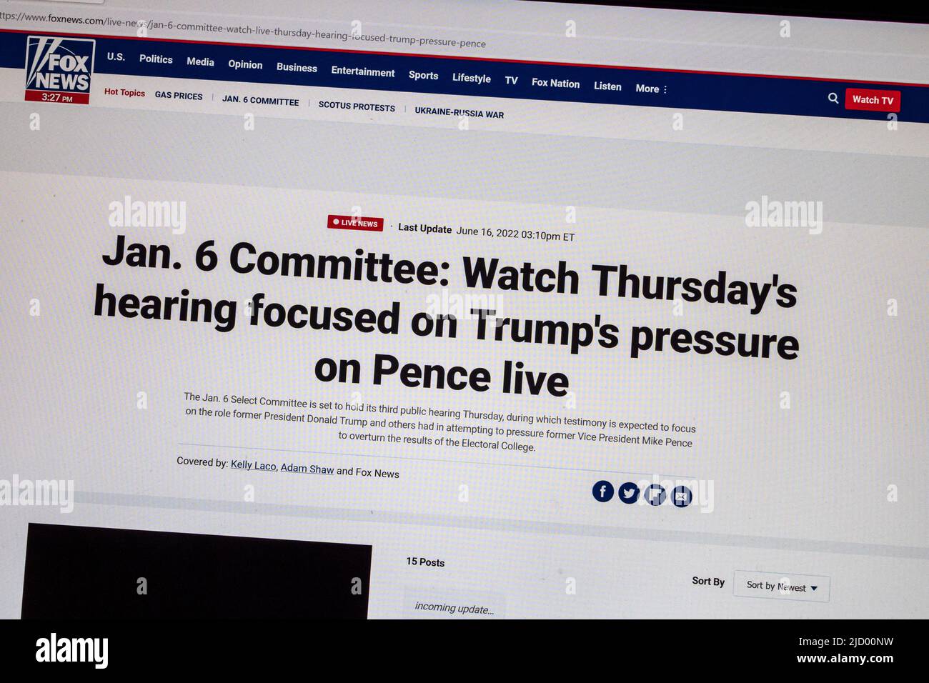 "Capitol hearing" being shown live on the Fox News website during day 3 ...