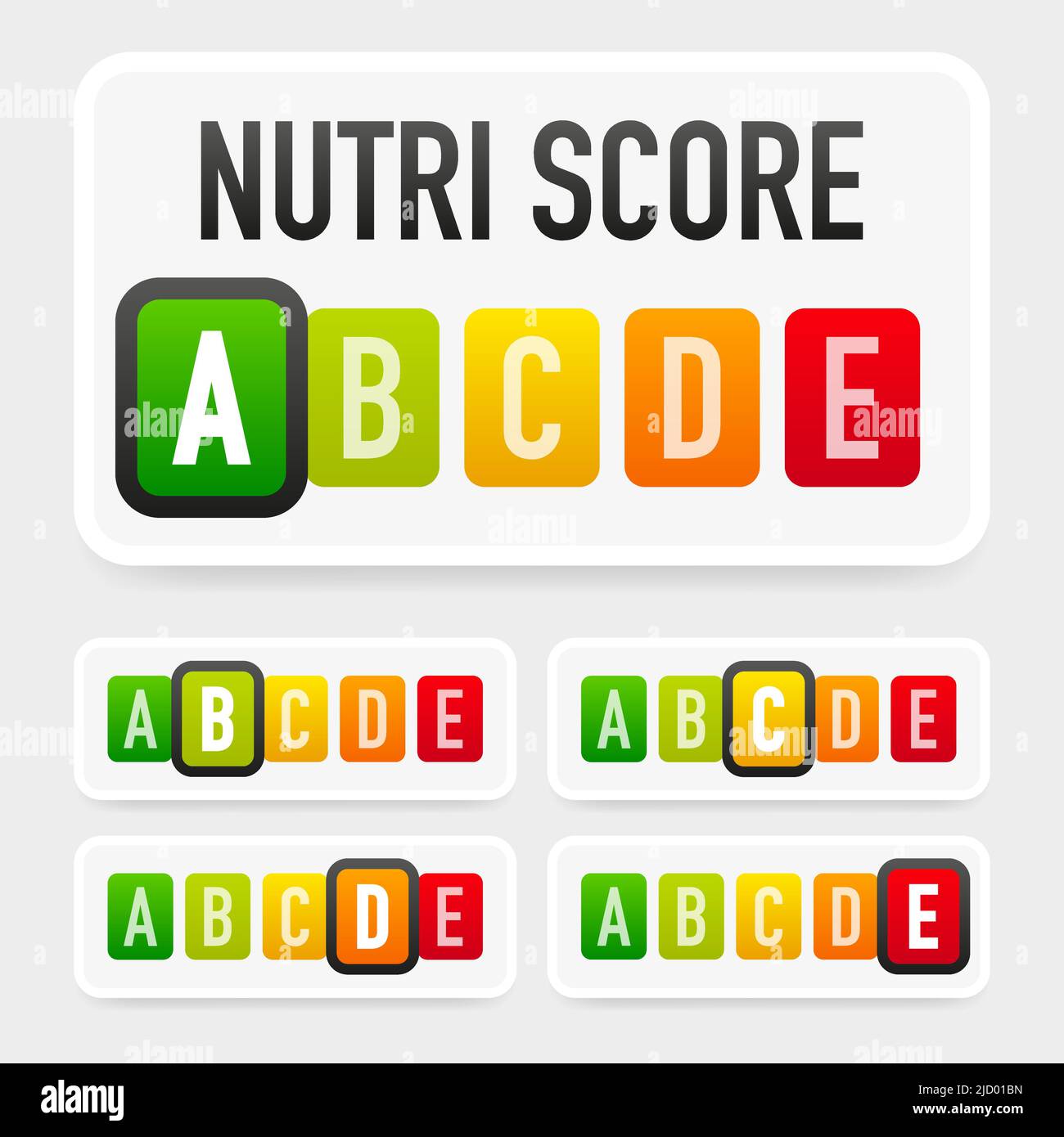 Packaging with green nutri score. Different nutri level. Vector ...