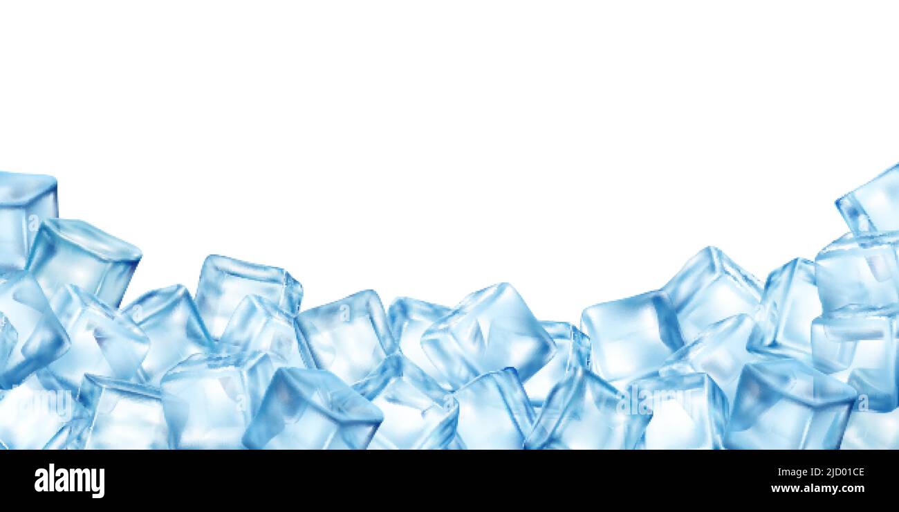 Realistic ice cubes blocks composition with empty space surrounded by ...