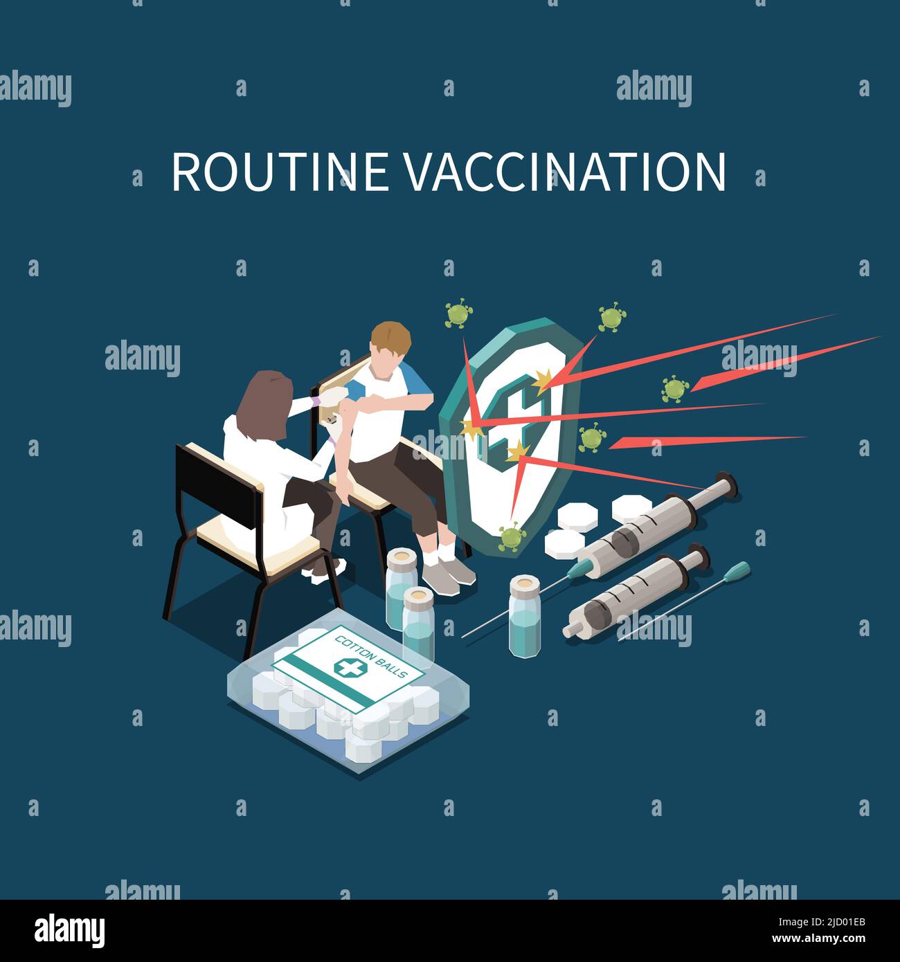 Routine vaccination isometric background with medical syringes ampoules ...