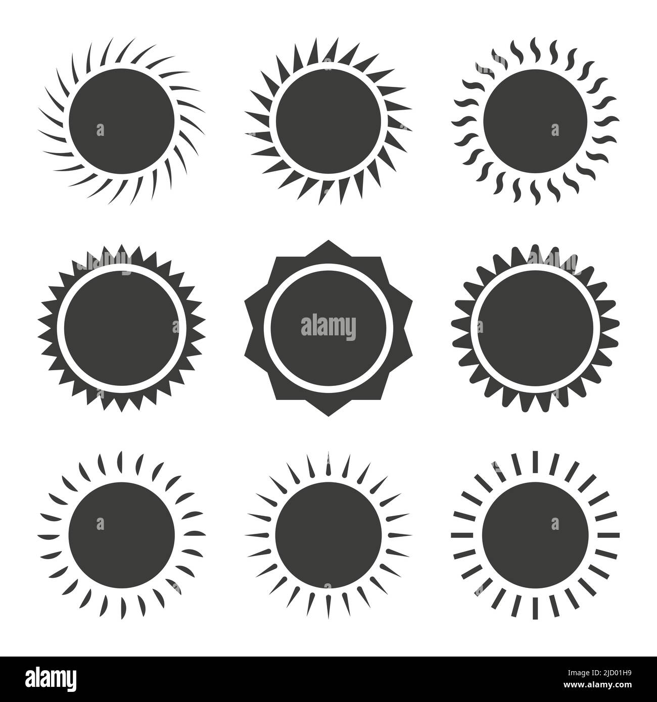 Sketch set yellow sun on white backdrop. Abstract light. Summer objects ...