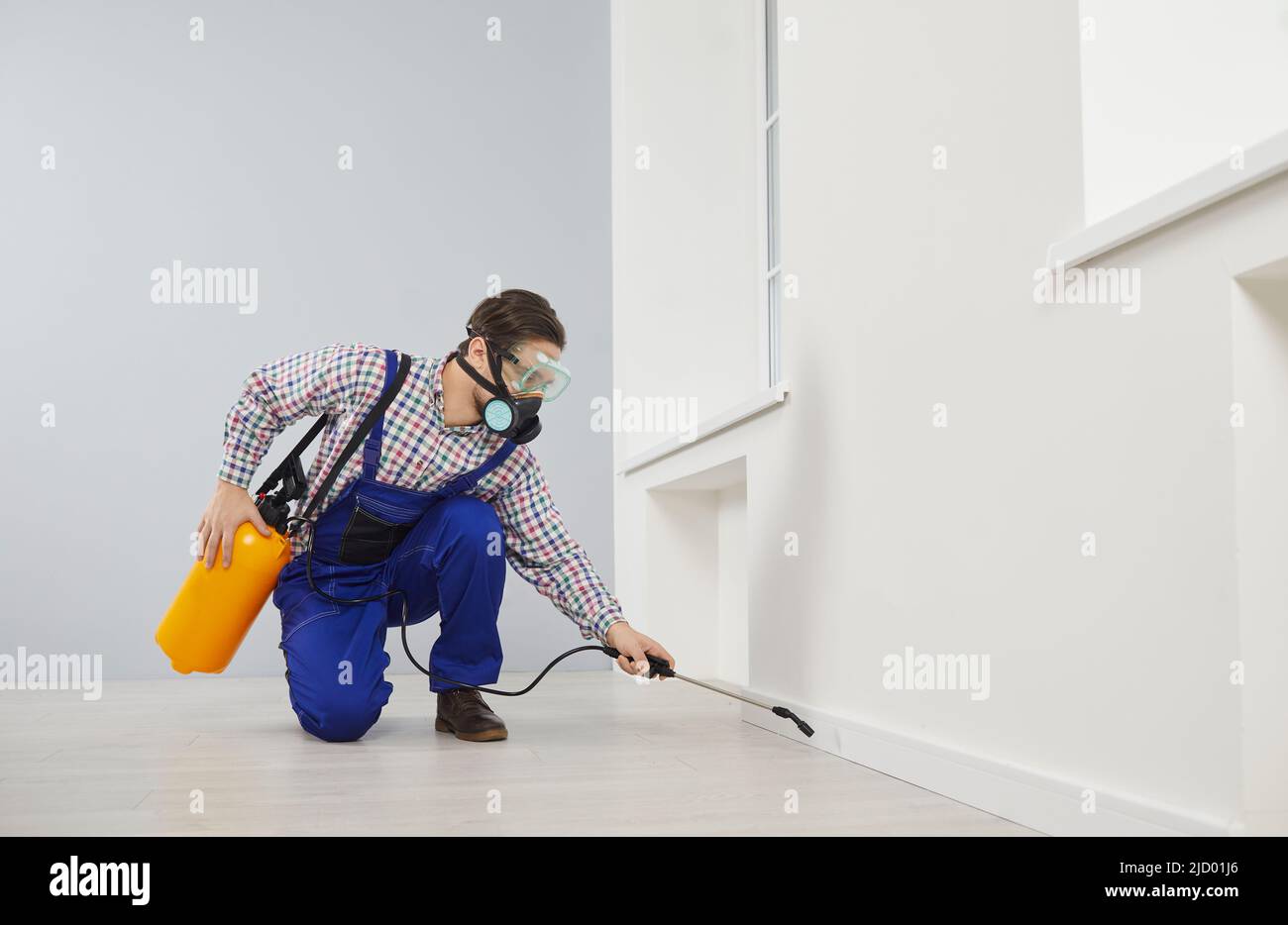 Portrait of man who professionally fights pests with insecticidal ...