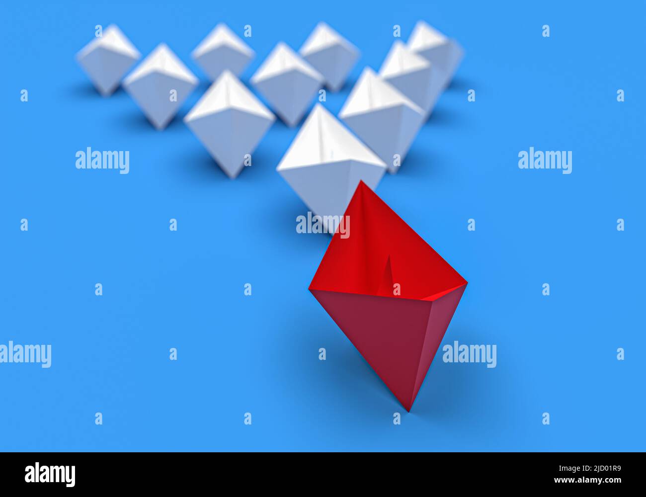 Leadership and business concept. One red leader ship leads other white ...