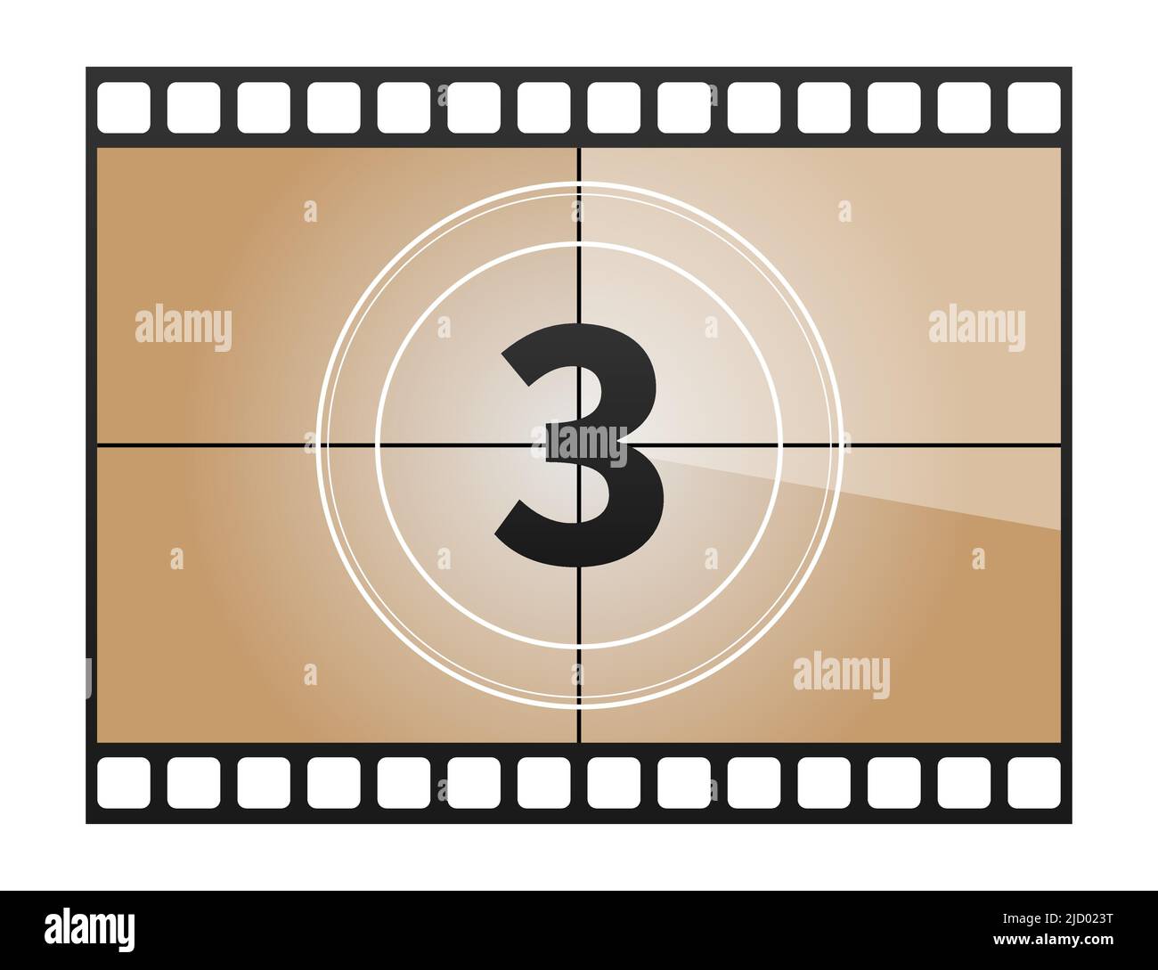 A classic movie countdown frame at the number Three. Vector ...