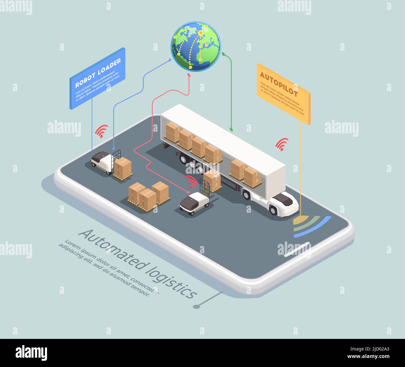 Transportation isometric concept with remote controlled robots loading ...