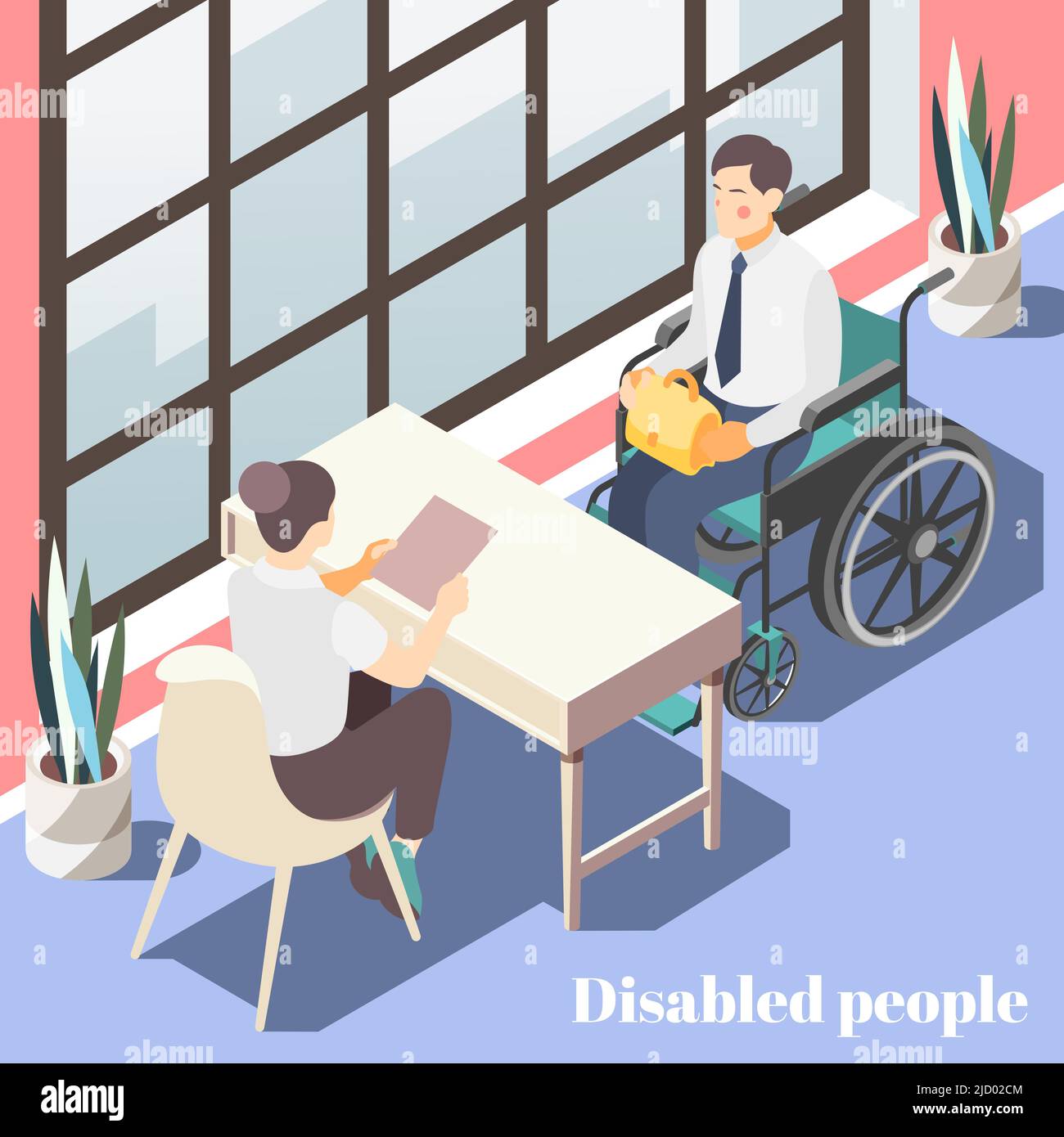 Disabled People Isometric Poster With Female Manager Talking To Male
