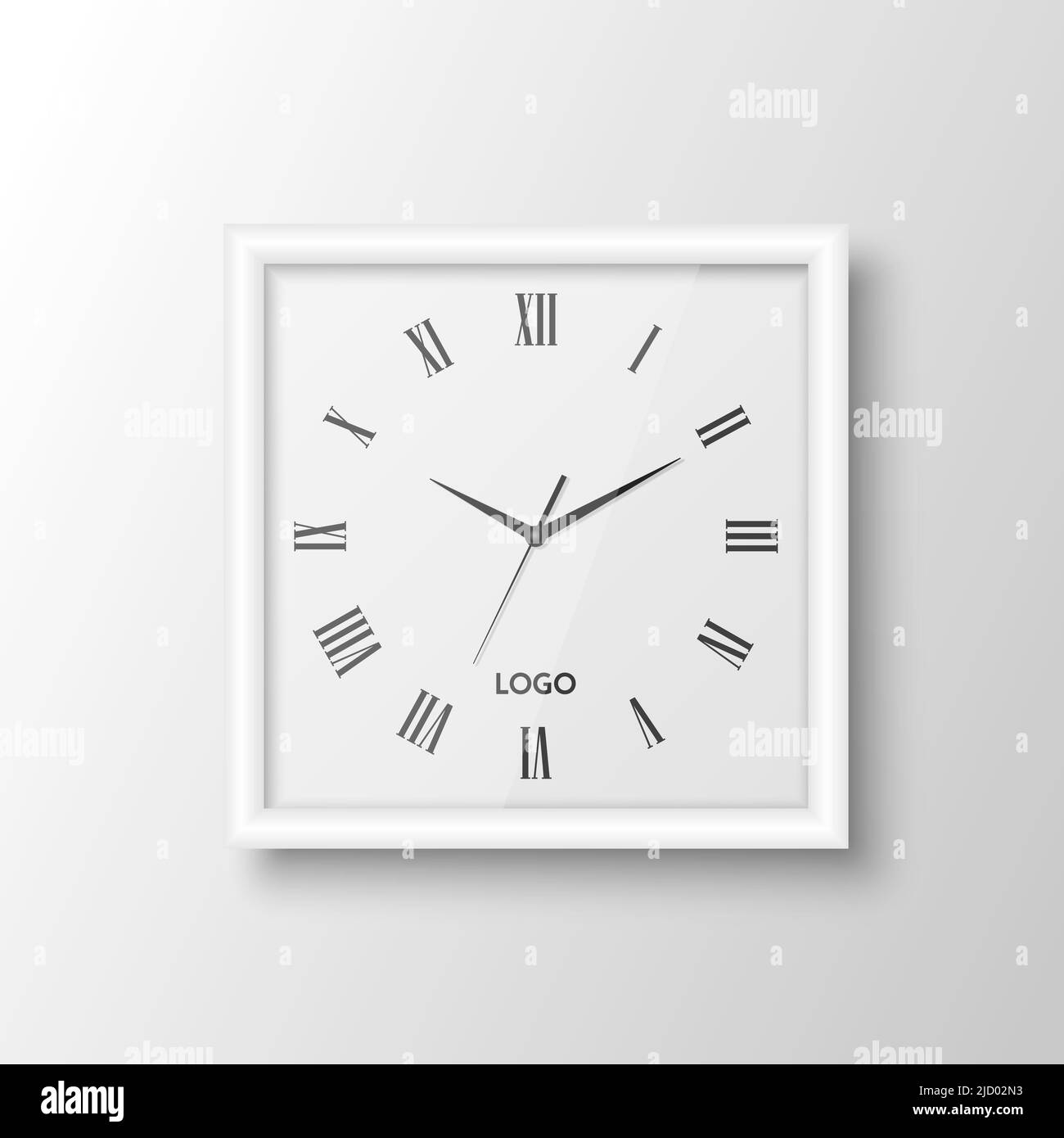 Vector 3d Realistic Square White Wall Office Clock Design Template ...