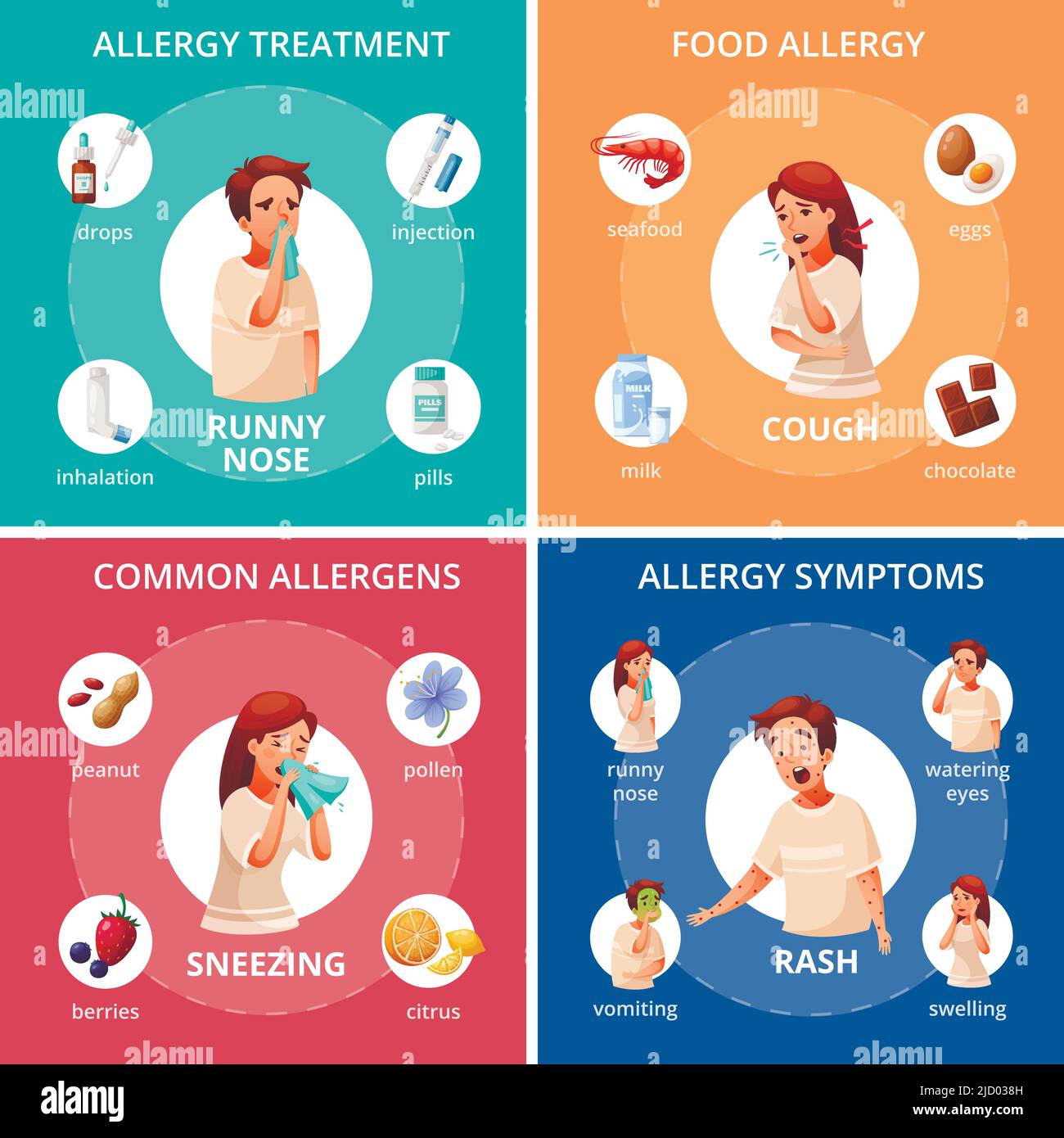Allergy concept icons set with food allergy symbols cartoon isolated ...
