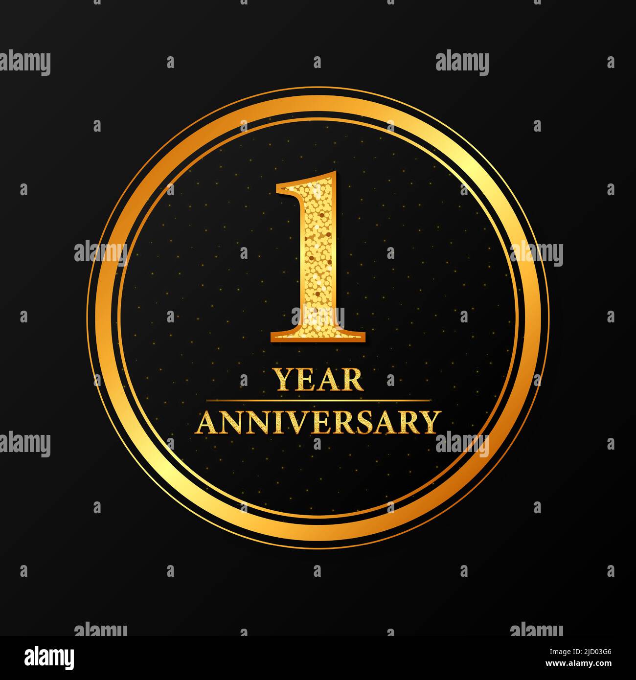 One year anniversary background with gold button. Vector illustration ...