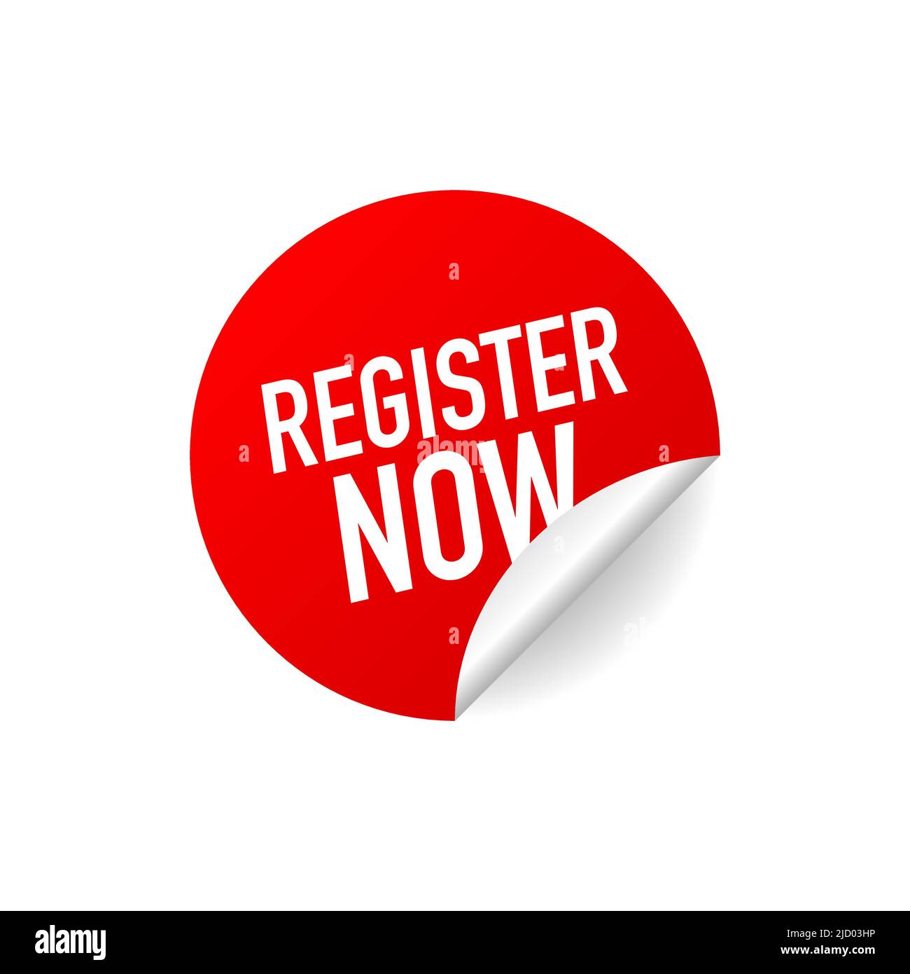 Red register now label in modern style on white background. Banner ...