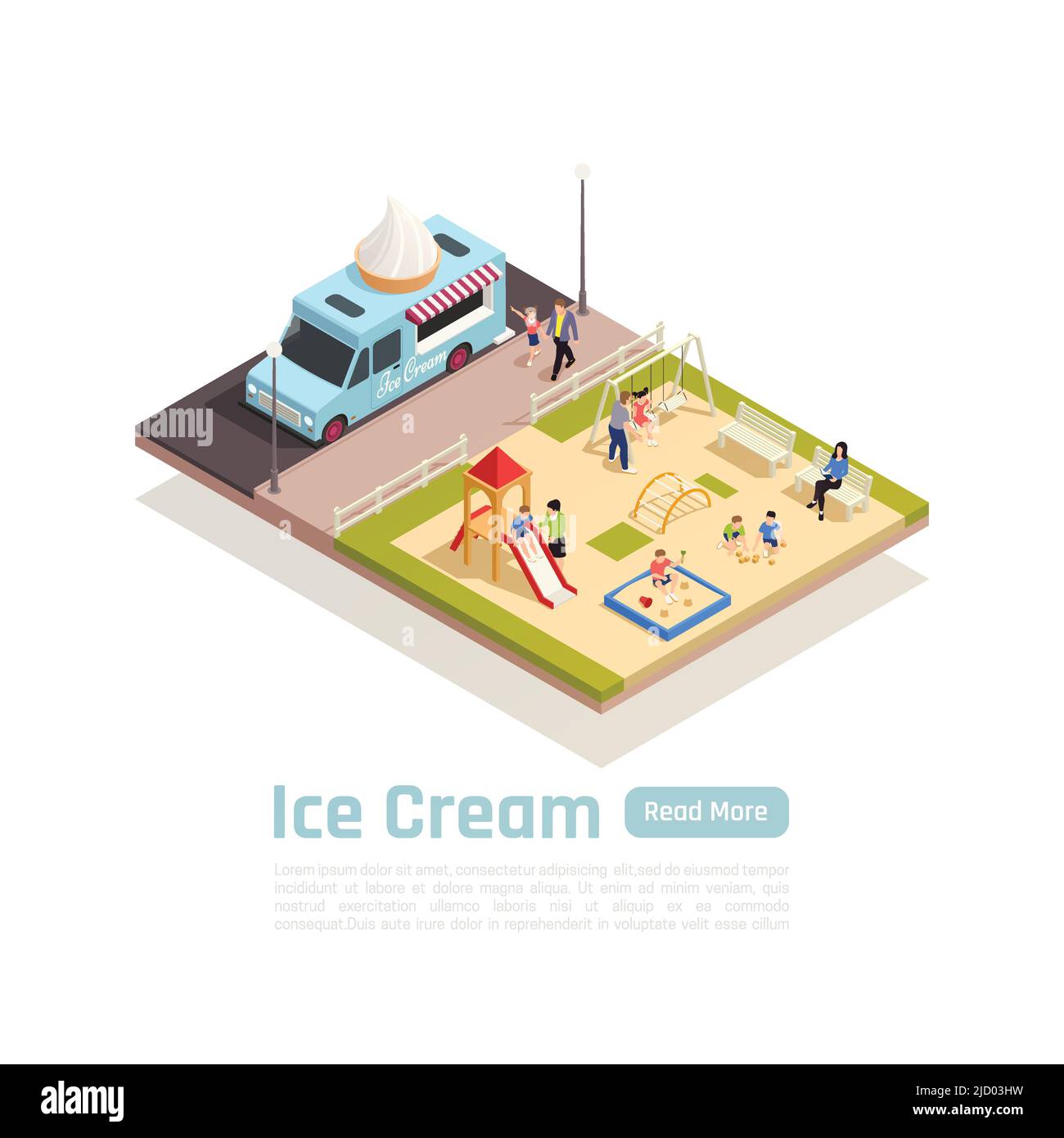 Isometric street carts trucks colored composition with ice cream truck ...