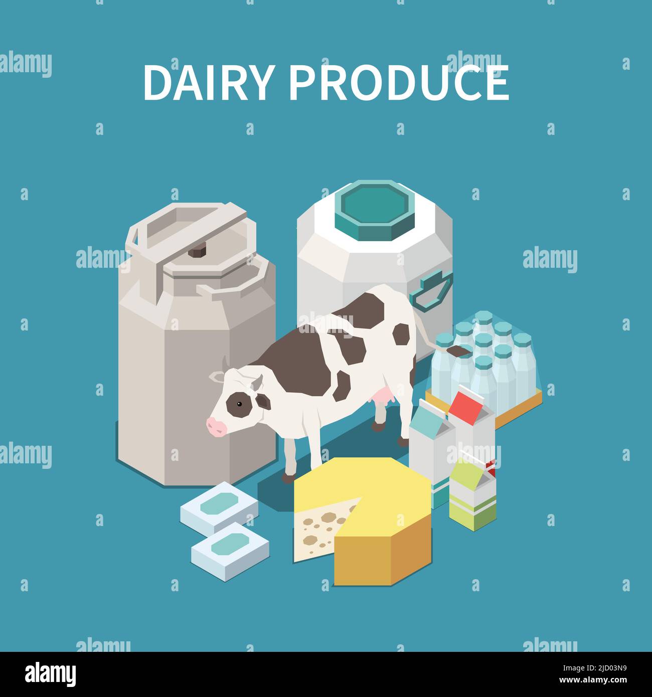 Milk production concept with milk yield symbols isometric vector ...