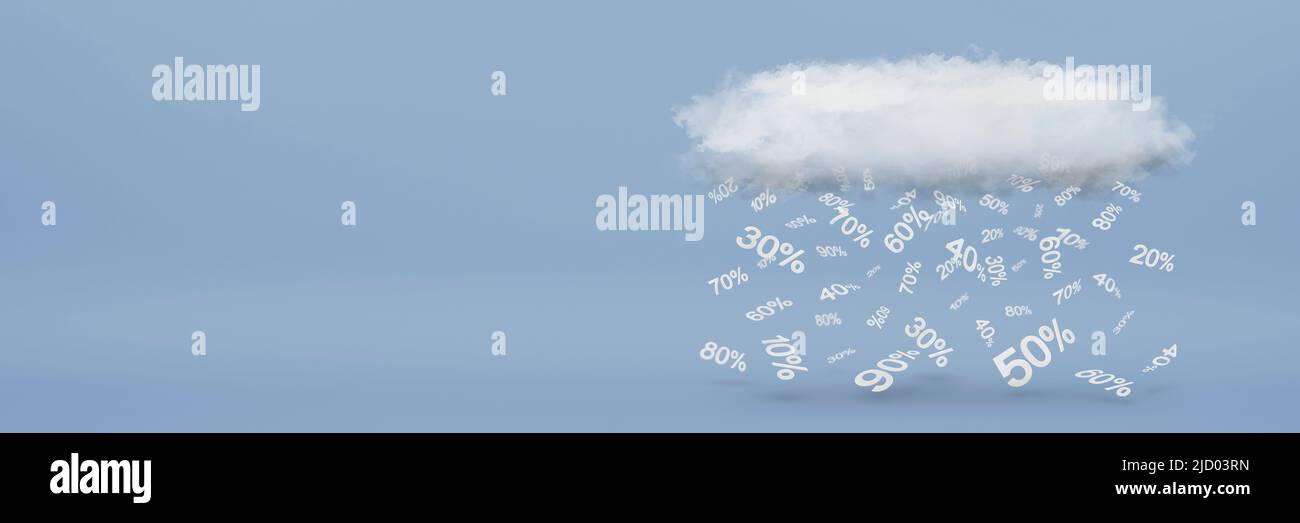Rain of percentage symbols. Discounts of different sizes fall from a ...