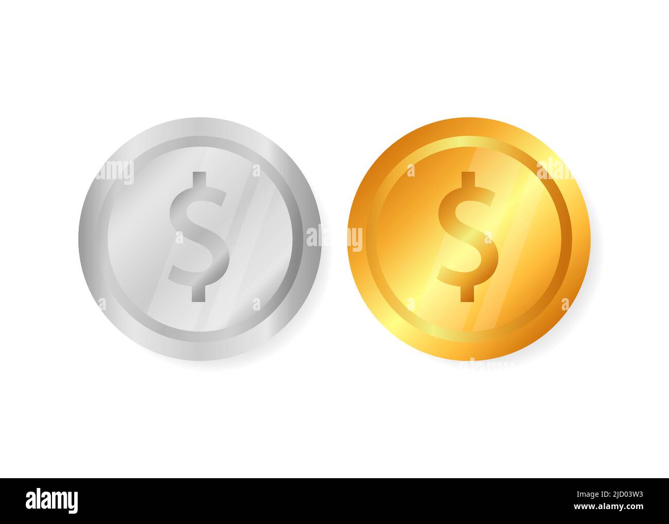 Two realistic coins on a white background. Business concept. Gold and ...
