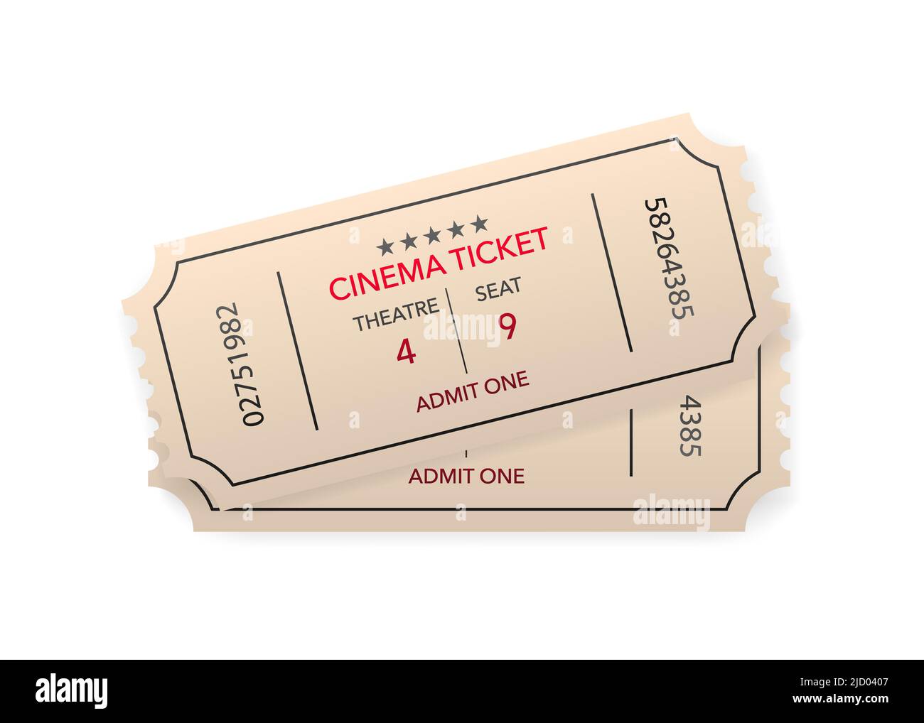 Cinema ticket isolated on white background. Vector illustration Stock ...