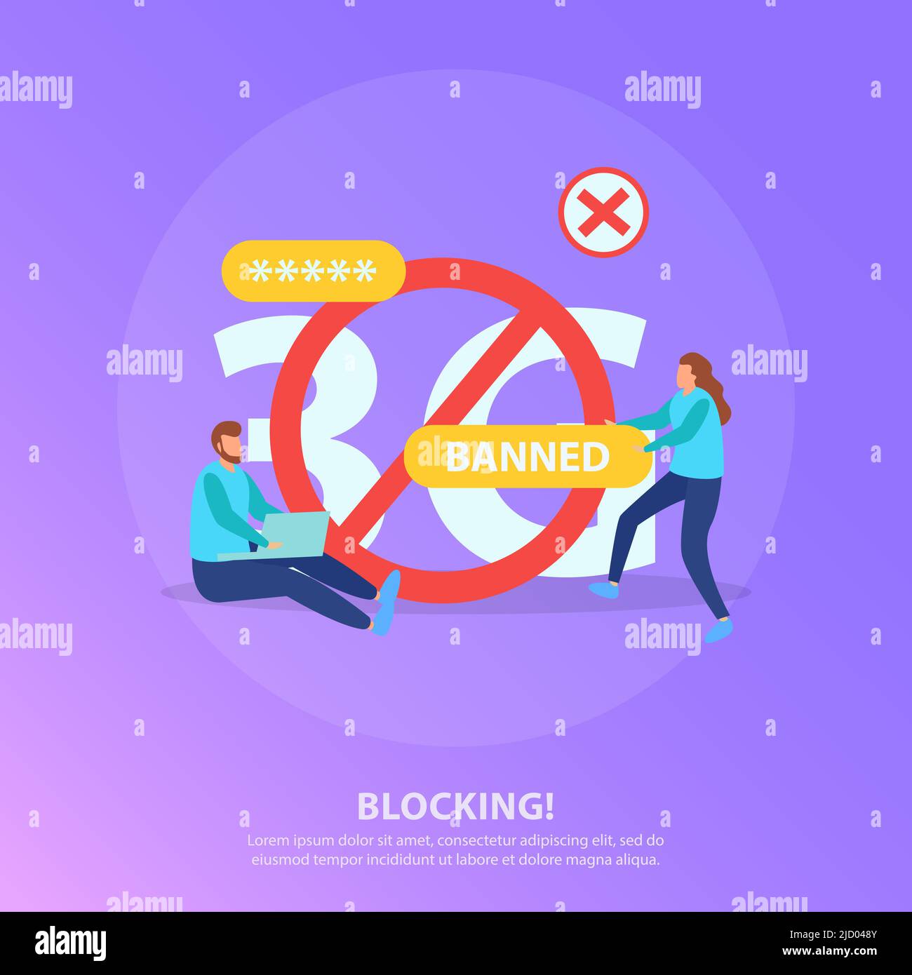 Internet blocking censorship flat purple background poster with red ...