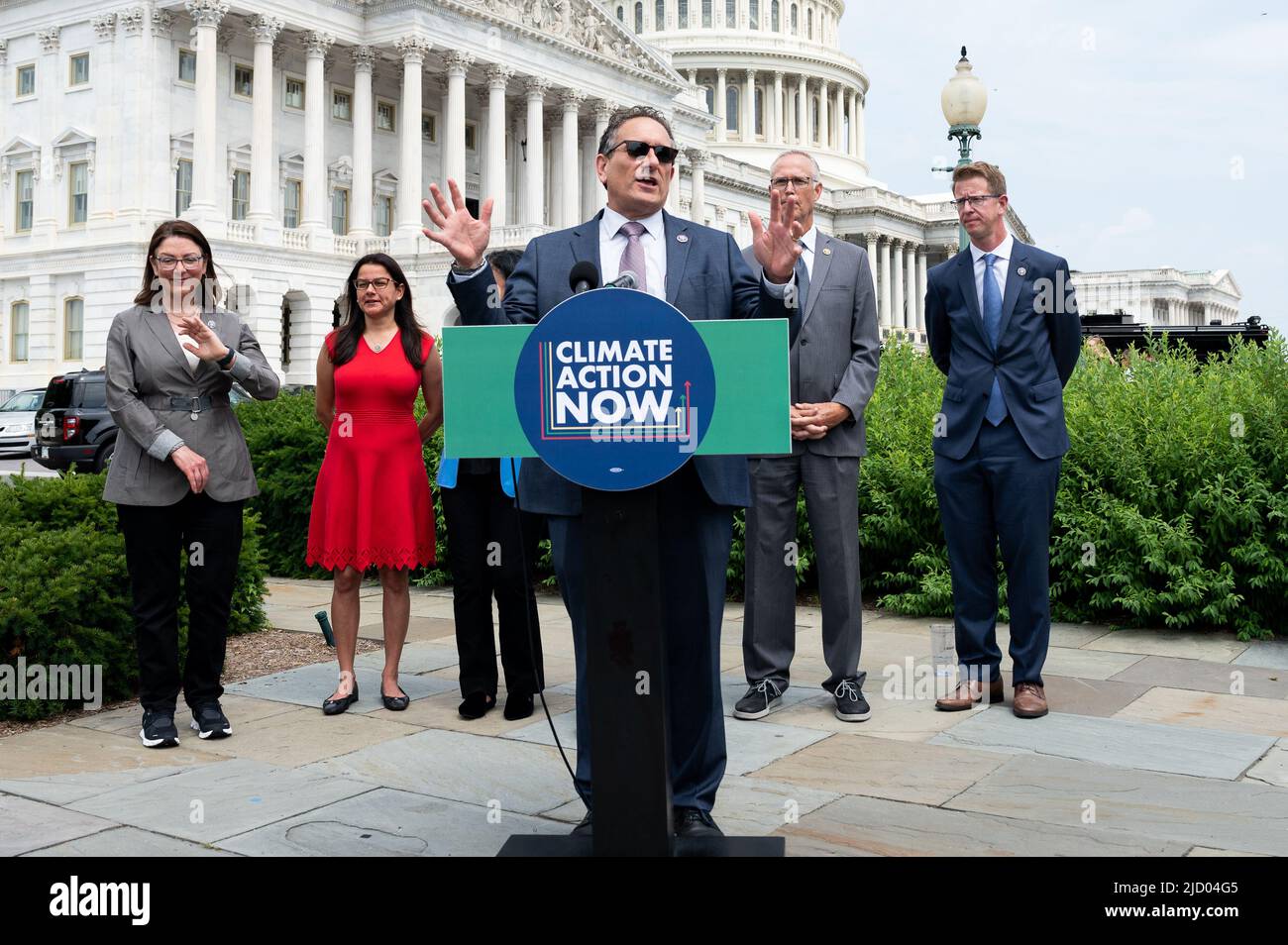 U.S. Representative Andy Levin (D-MI) speaking at a press conference to ...