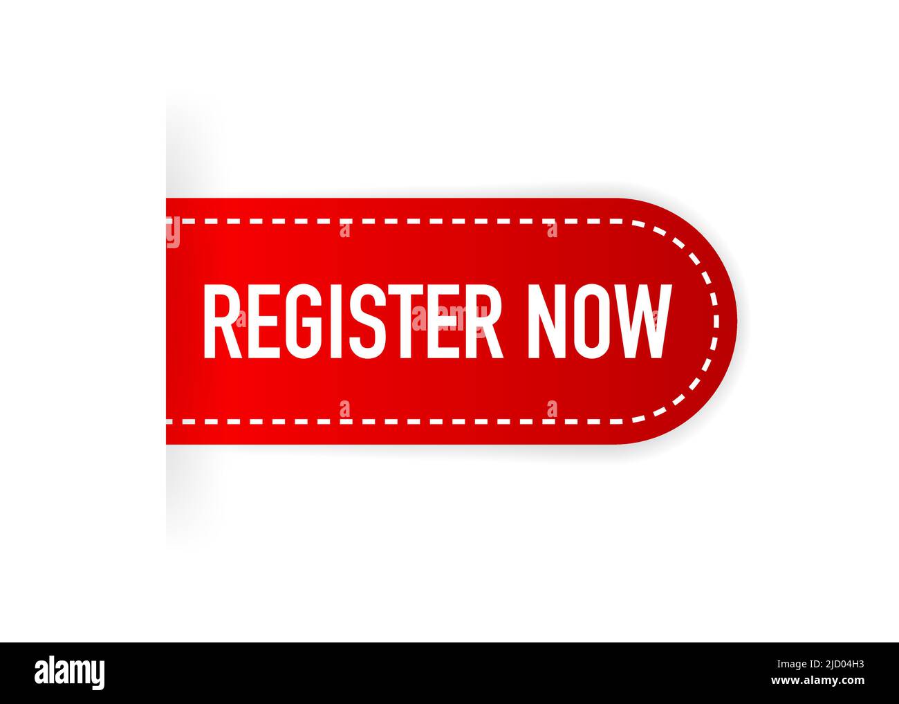 Red register now label in modern style on white background. Banner ...