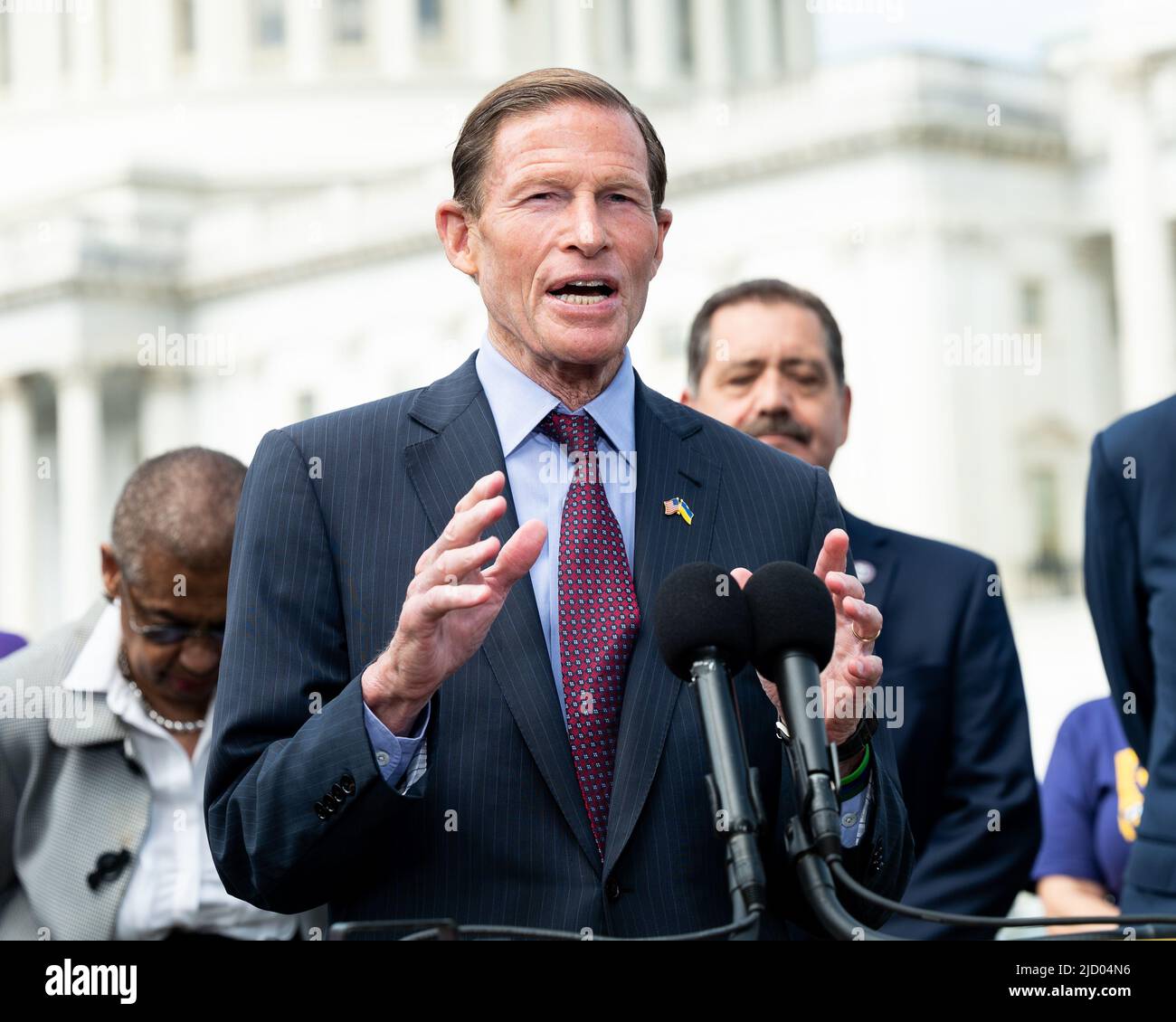 U.S. Senator Richard Blumenthal (D-CT) speaking at a press conference ...