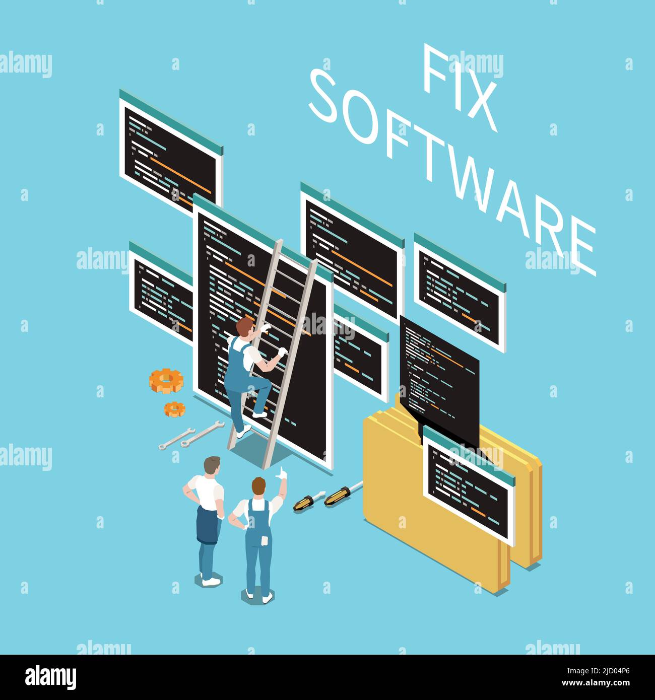Programming work concept with online support symbols isometric vector ...