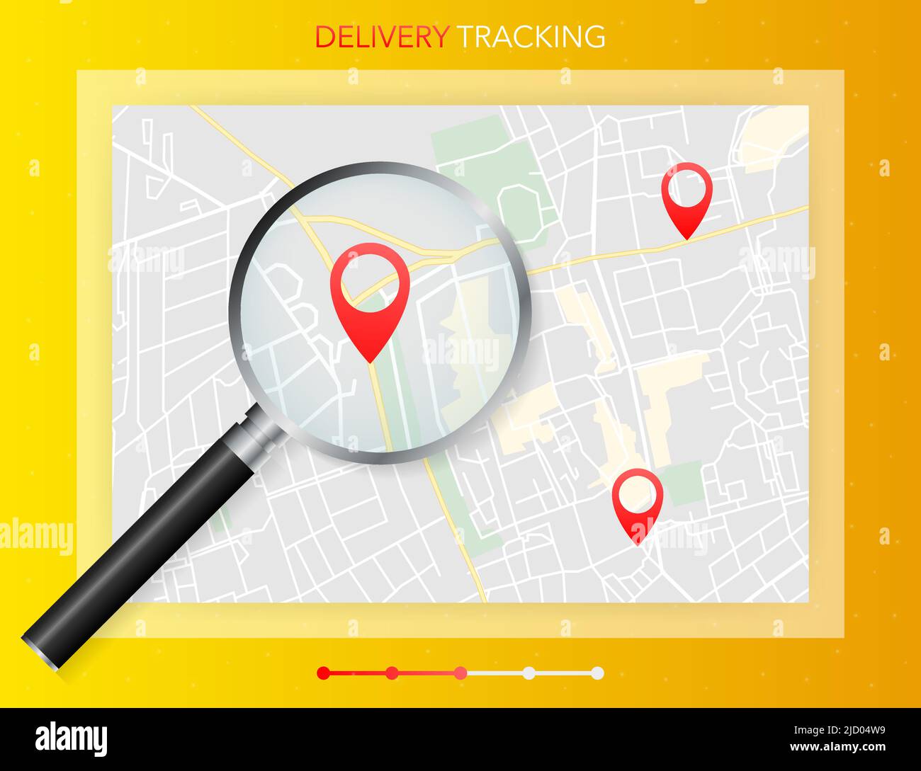 Geo map and zoom lens. Delivery tracking. City map on color background ...
