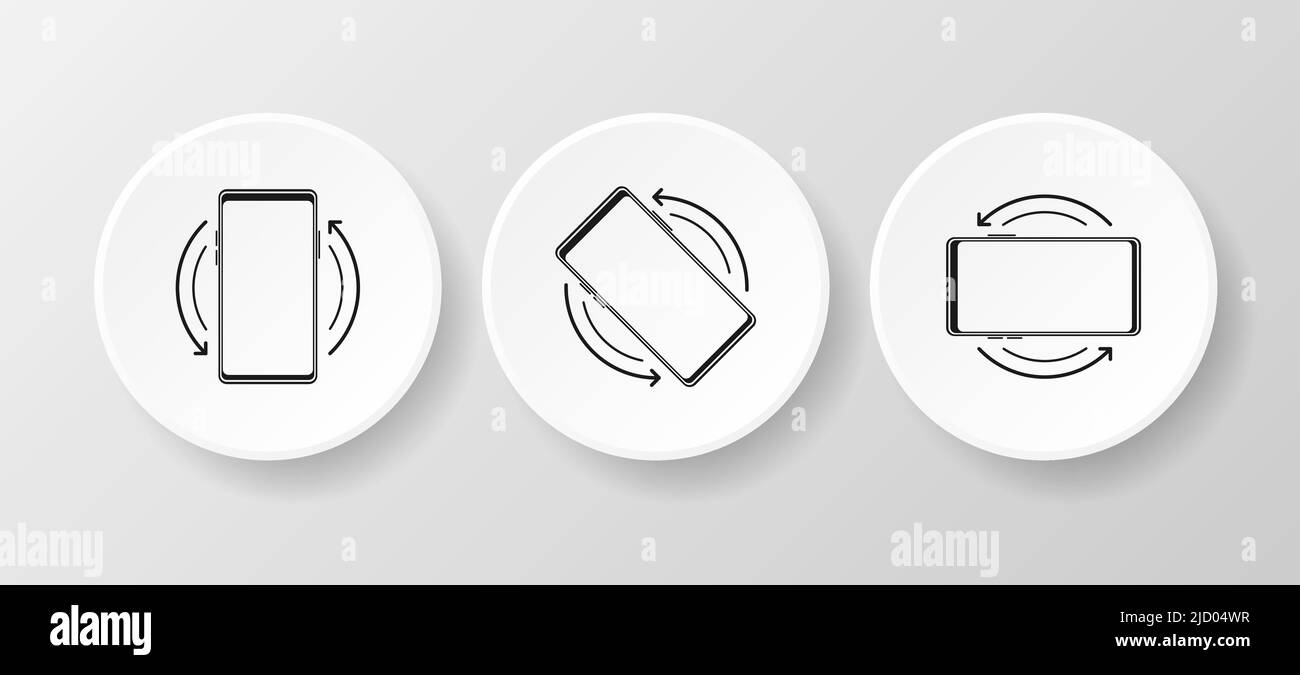 Three icons turning the phone on realistic button on white background ...