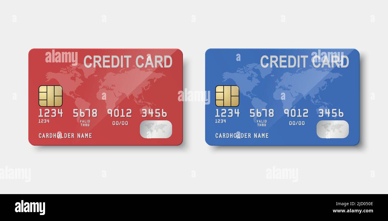 Vector 3d Realistic Red and Blue Blank Credit Card with Map Isolated ...