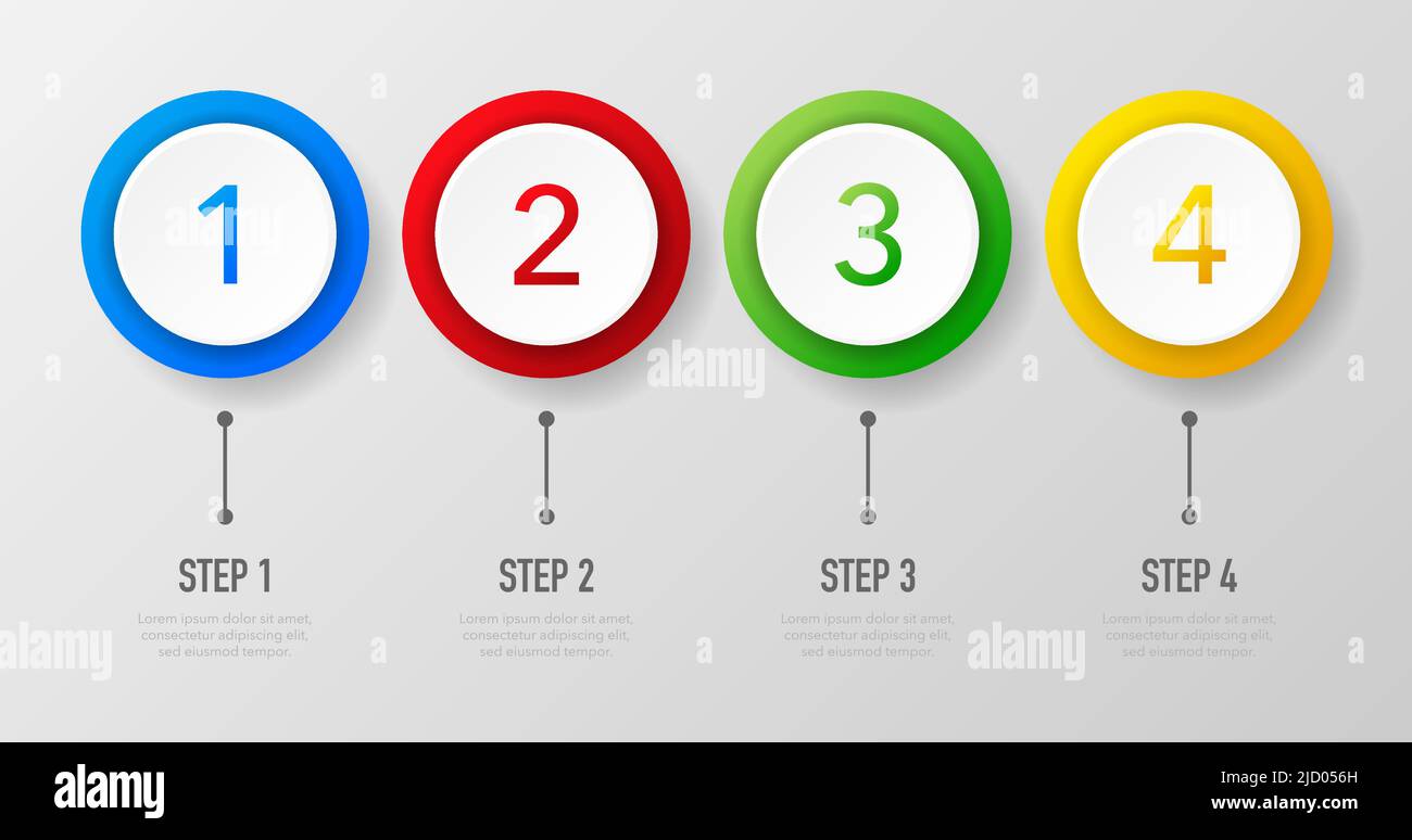 Infographics whith 1, 2, 3 and 4 steps of different colors on white ...
