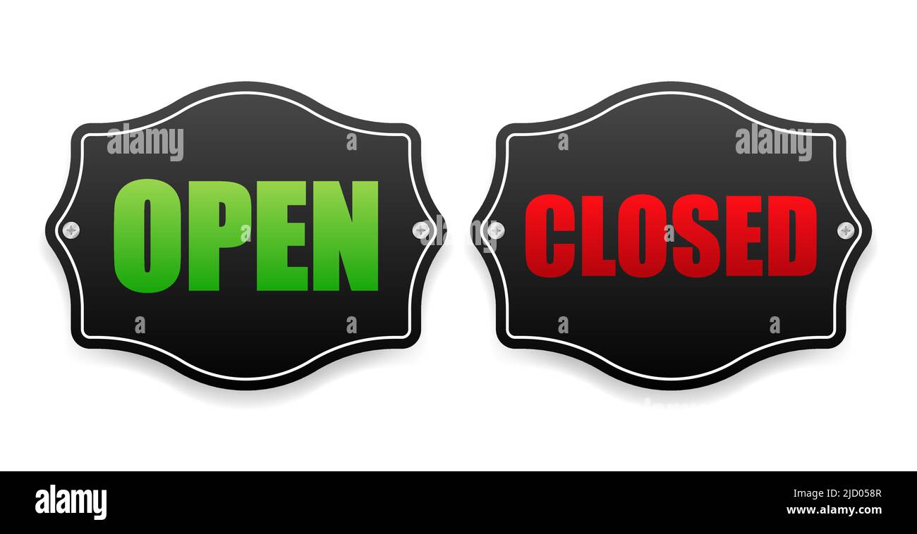 Open and Closed business banner on door on white background. Vector ...