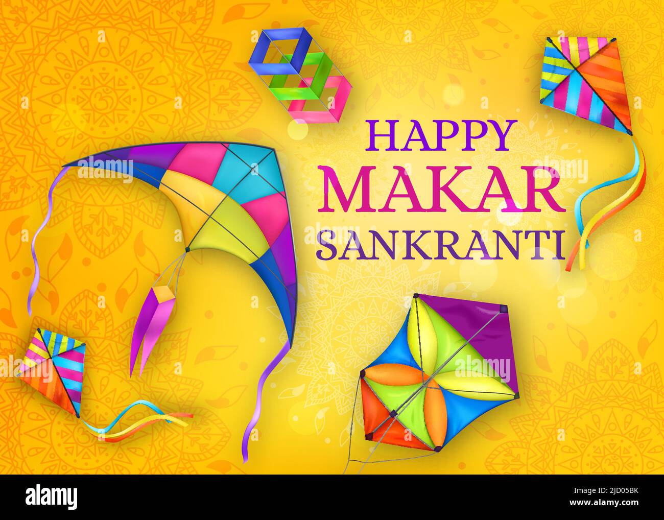 Realistic kite makar Sankranti composition with big headline and ...