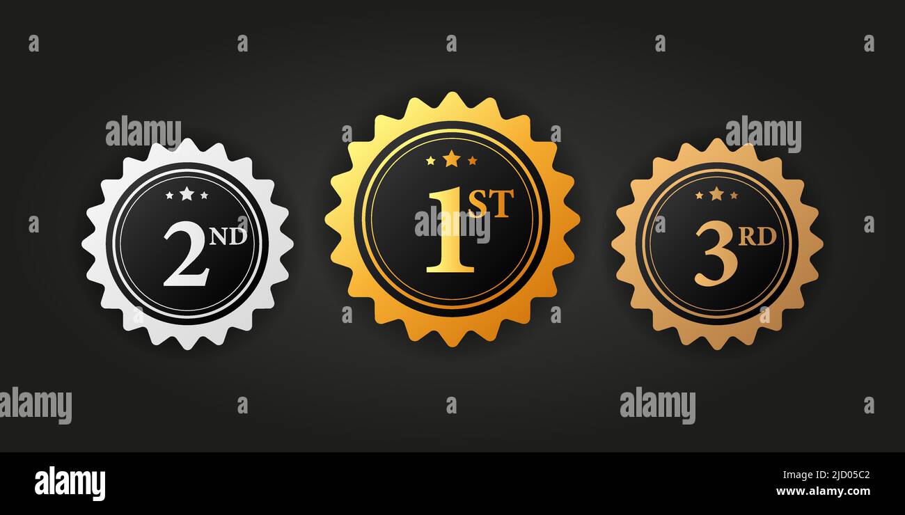 Three rewards winner silver, gold and bronze rubber badge with red ...