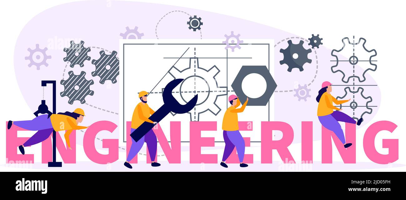 Engineer concept illustration with equipment and work symbols flat ...
