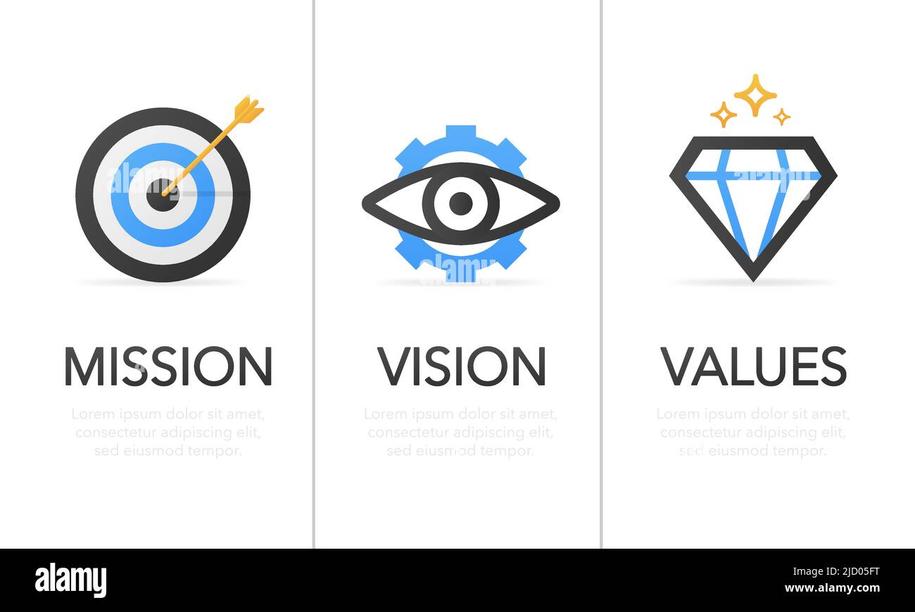 Mission. Vision. Values. Modern flat design concept. Vector icon on ...