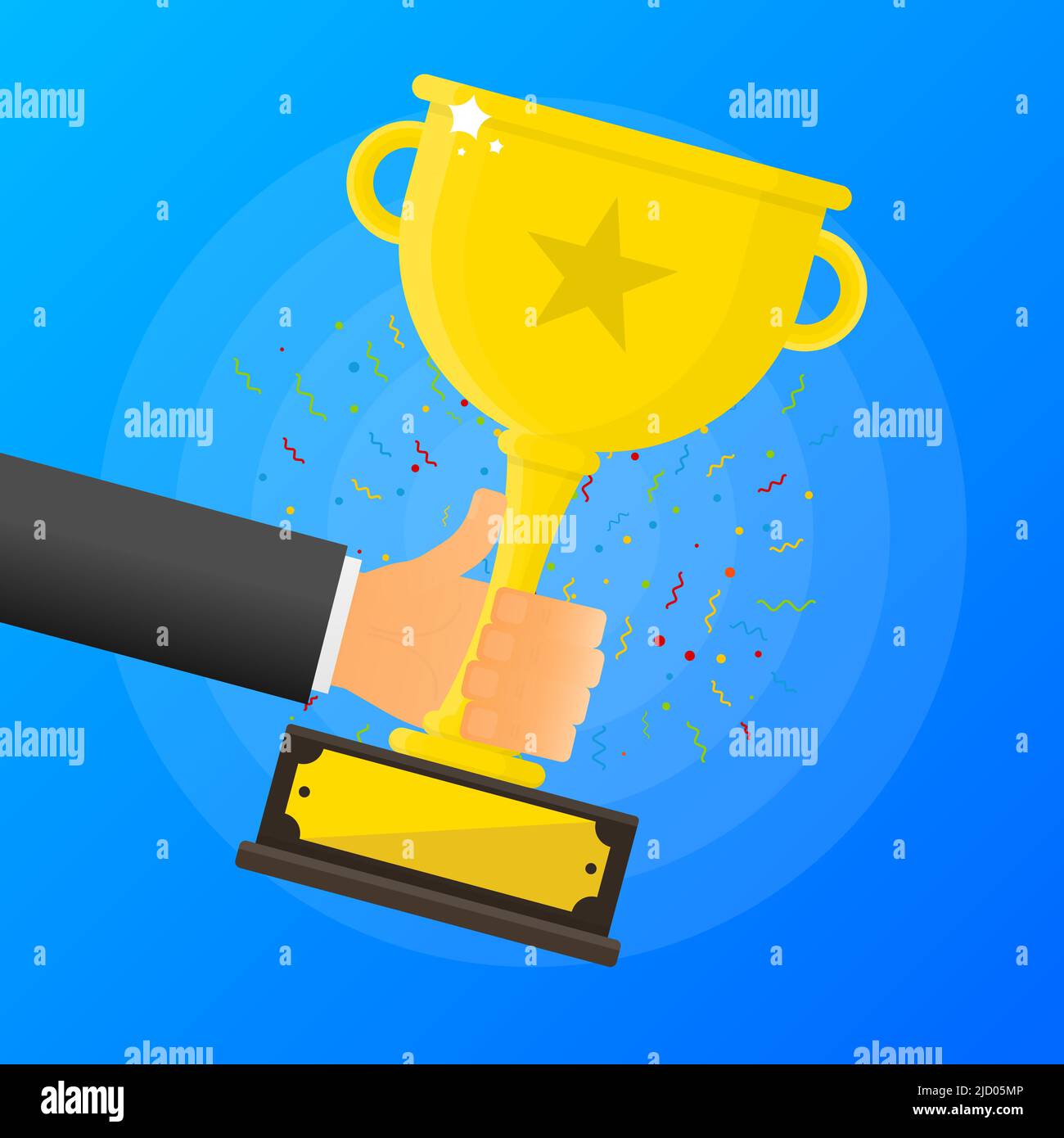 Winner cup in gold color. Hand hold trophy. Vector illustration Stock ...