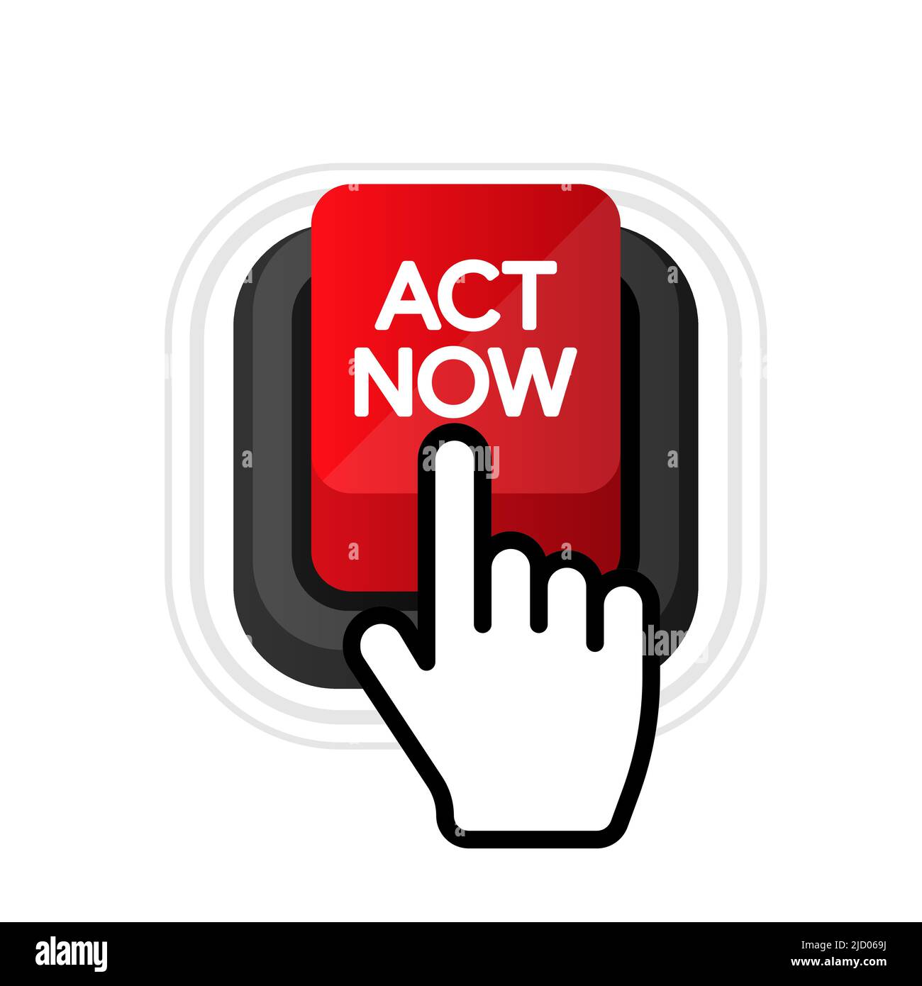 Act Now realistic button on black background. 3D flat style. Vector ...