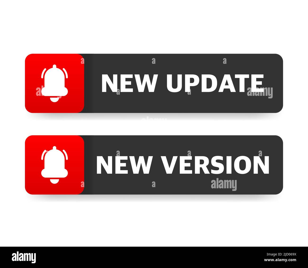 New update red label on white background. Red banner. Bell message ...