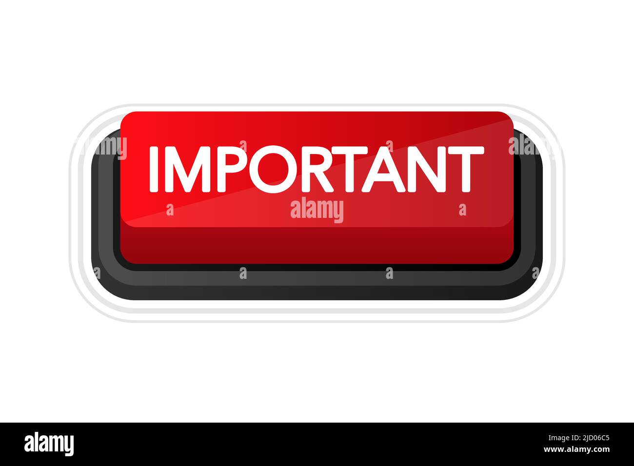 Important red button in 3D style on white background. Vector ...