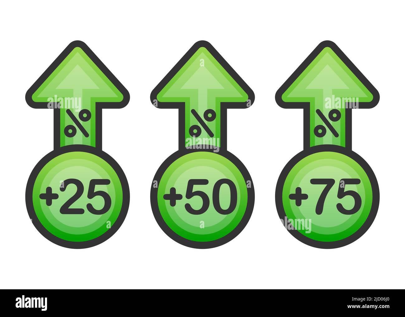 Three different growth in percent on white background. Rate interest ...
