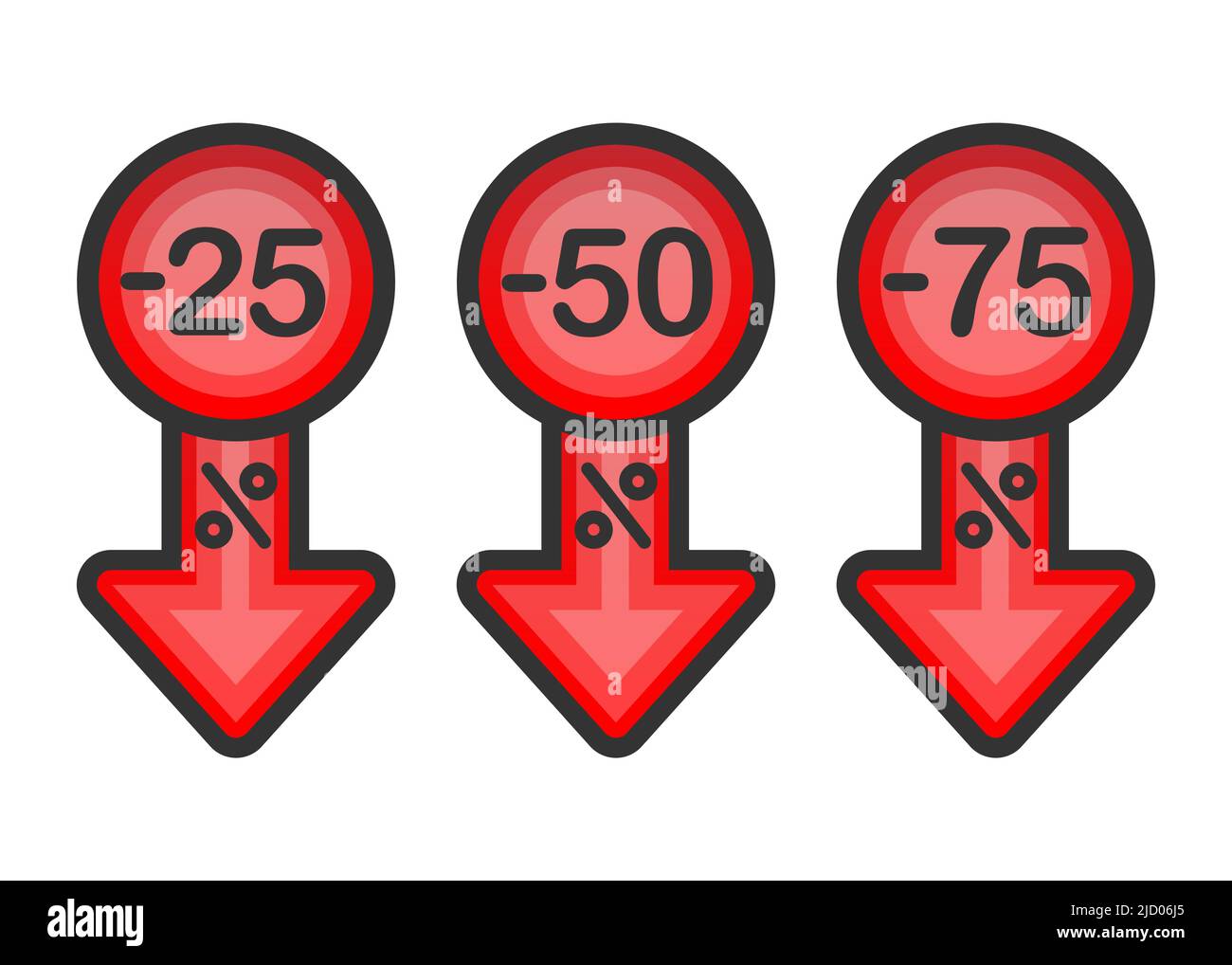 Three different drops in percent on white background. Rate interest ...