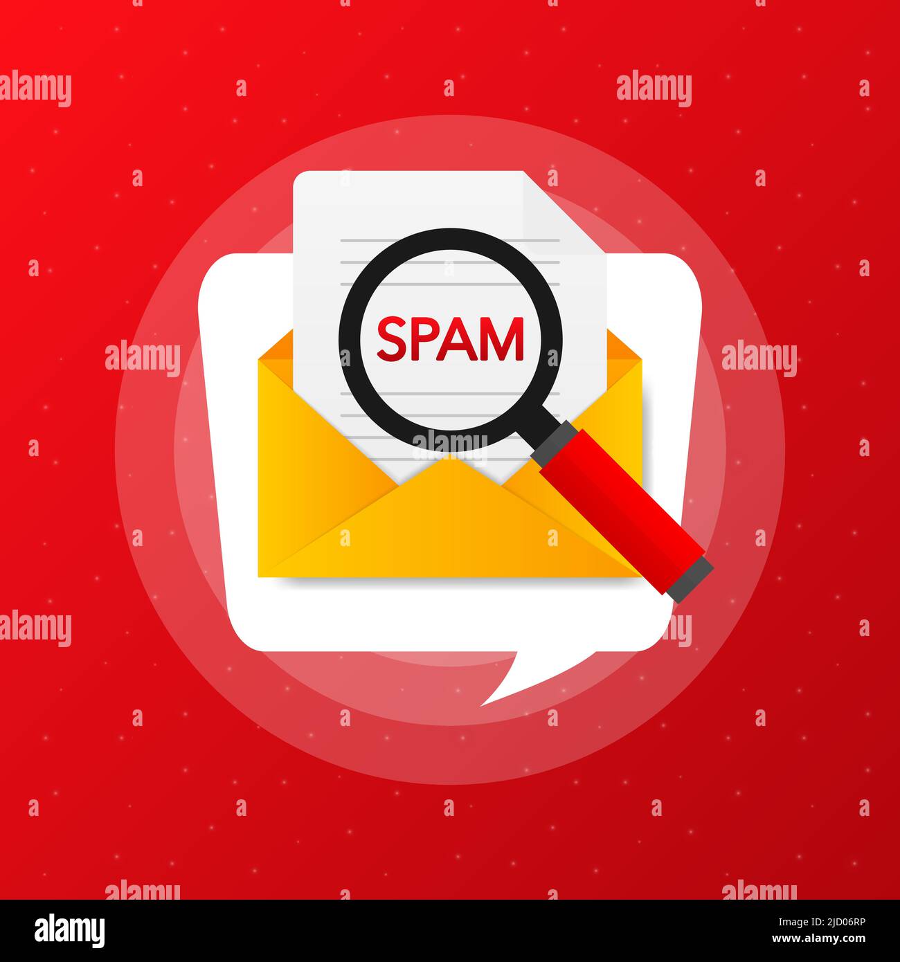 Magnifying glass over letter in flat style. Spam in the mail. Vector ...