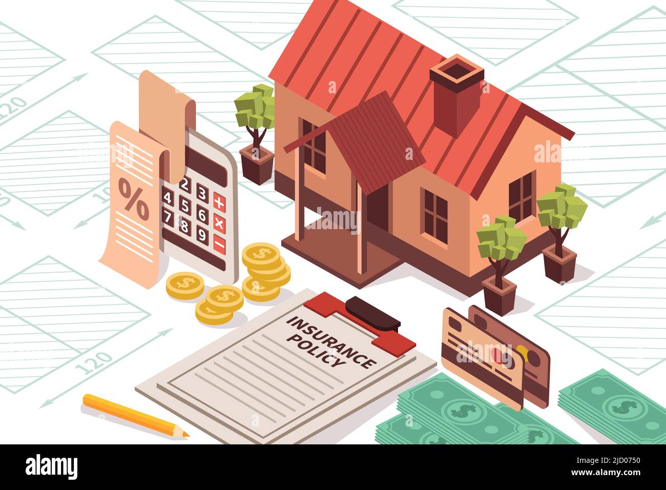 Home insurance isometric composition with images of payment methods ...