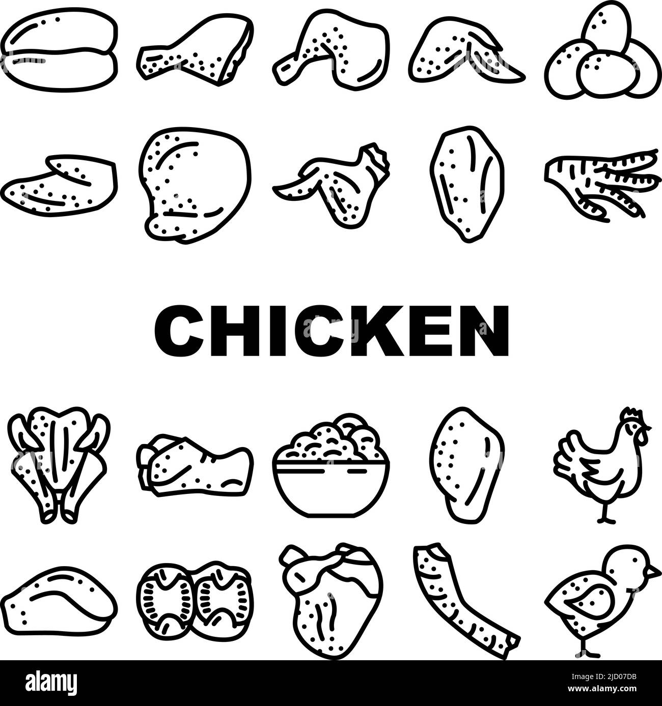 Chicken Carcass, Meat And Organs Icons Set Vector Stock Vector Image ...