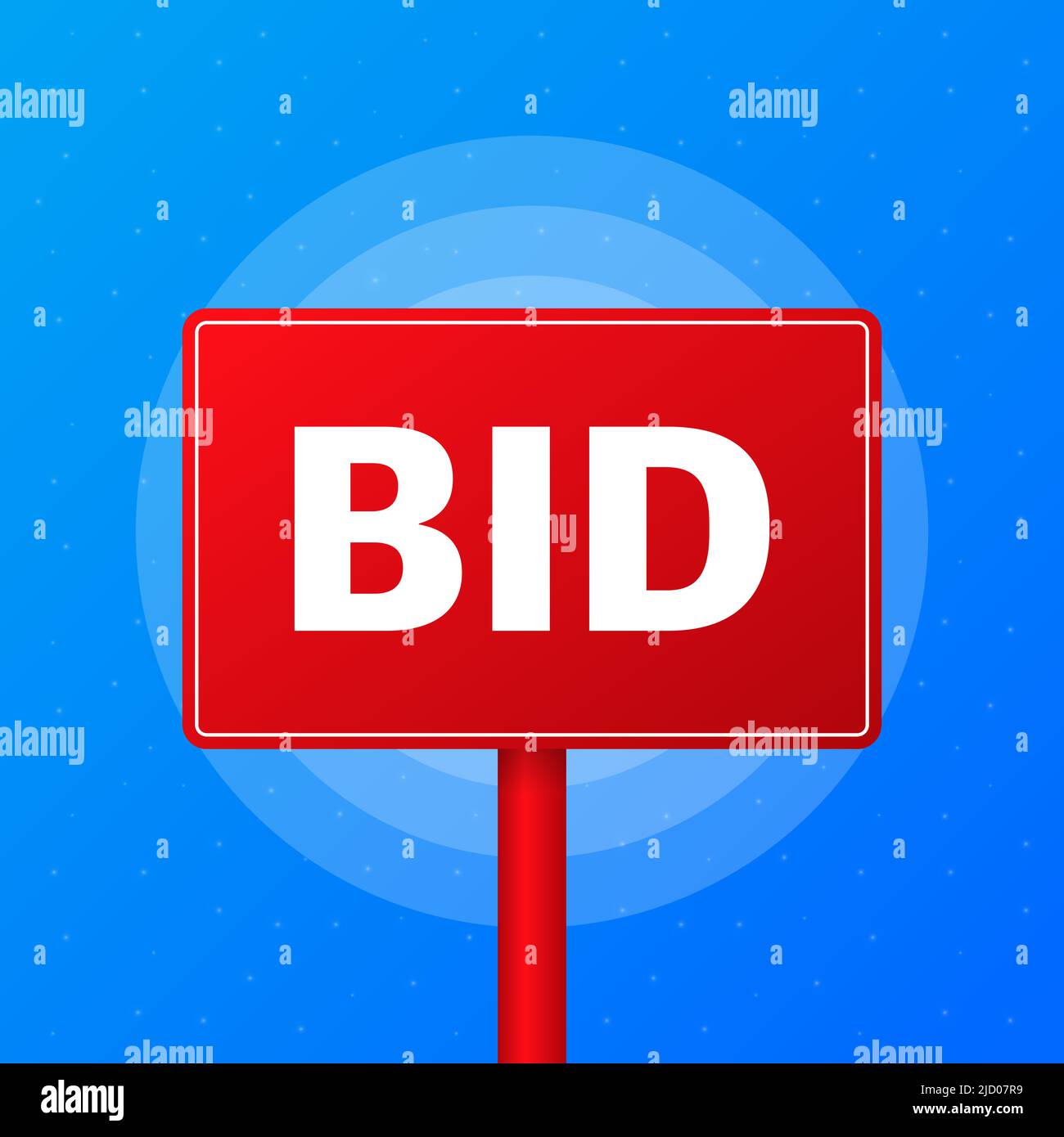 BID realistic red table on blue background. Vector illustration Stock ...