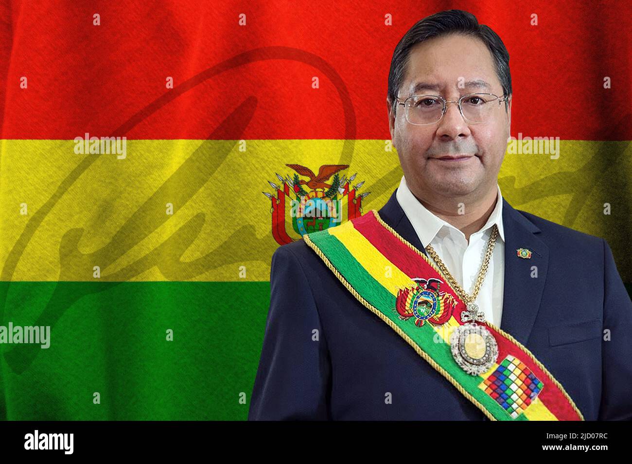 Luis Arce, Bolivian flag and signature Stock Photo - Alamy