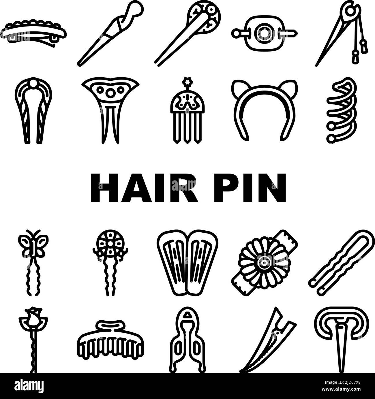 Hair Pin Decorative Accessory Icons Set Vector Stock Vector Image & Art ...