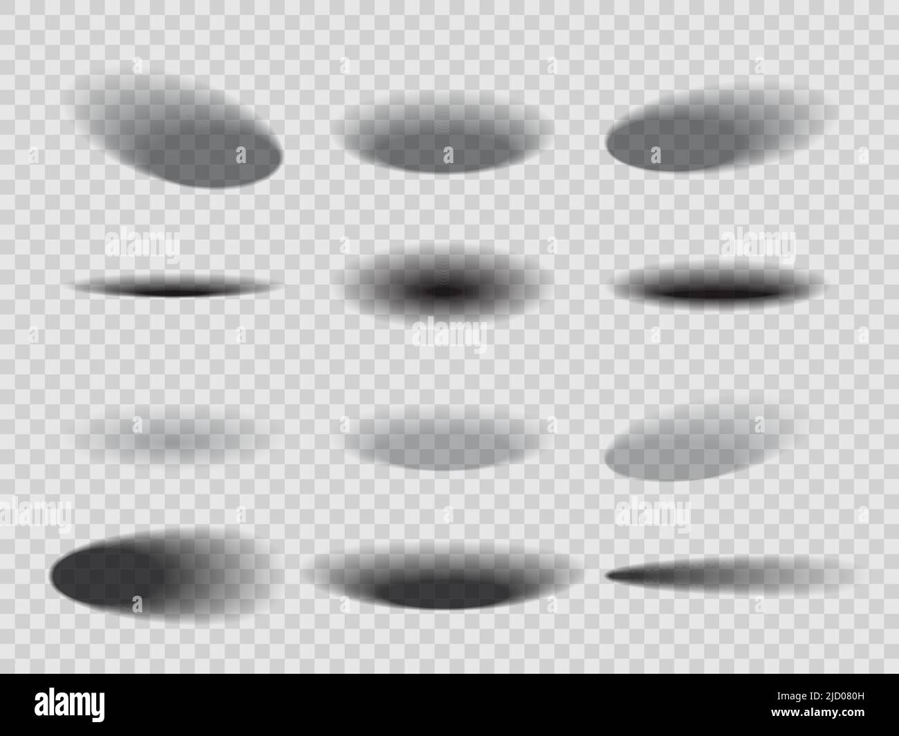 Round oval realistic transparent shadow effects, vector isolated shades ...