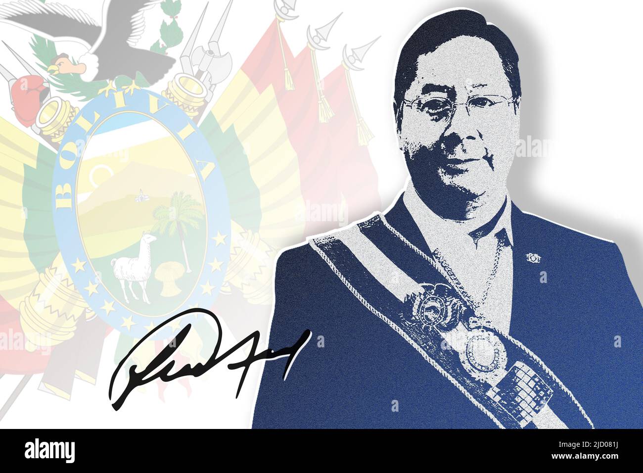 Luis Arce, coat of arms of Bolivia and signature Stock Photo - Alamy
