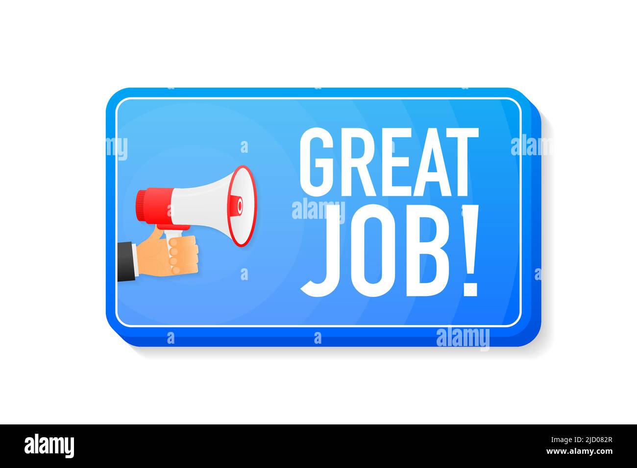 Great Job megaphone blue banner in 3D style on white background. Hand ...