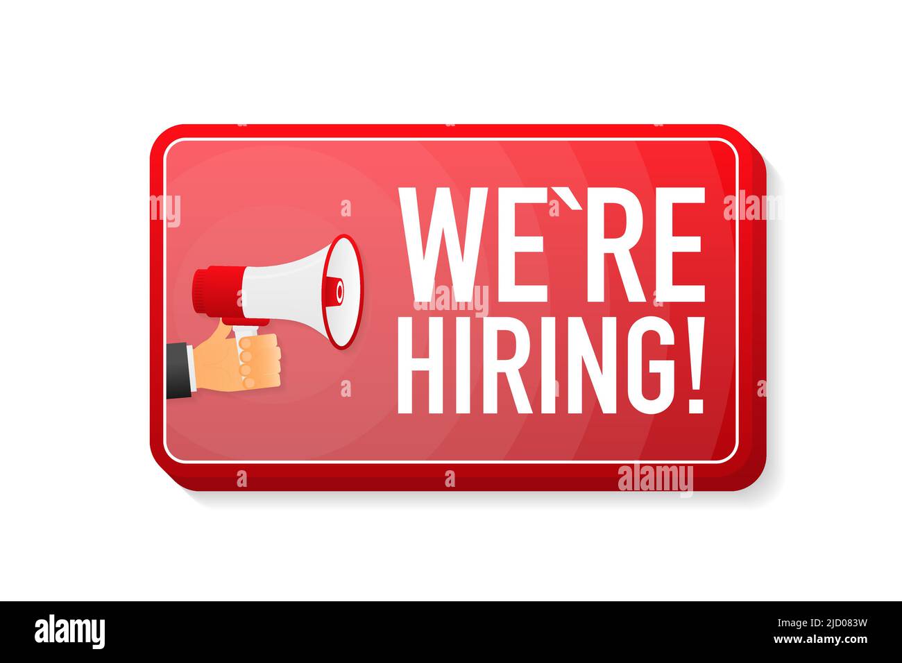 Were Hiring megaphone red banner in 3D style on white background. Hand ...